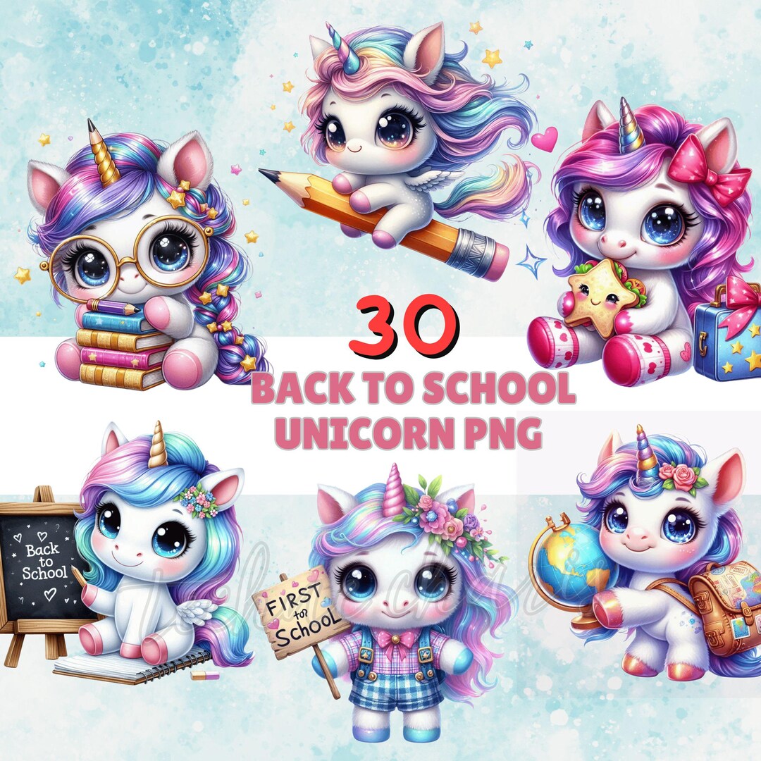 Watercolor Unicorn Clipart | Back to School Pngs (digital Download) - Etsy