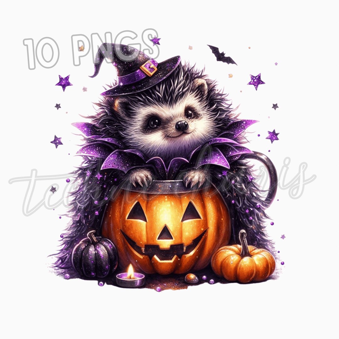 Halloween Animal Clipart 10 Pngs Gothic Hedgehog Pumpkin Cute Spooky ...