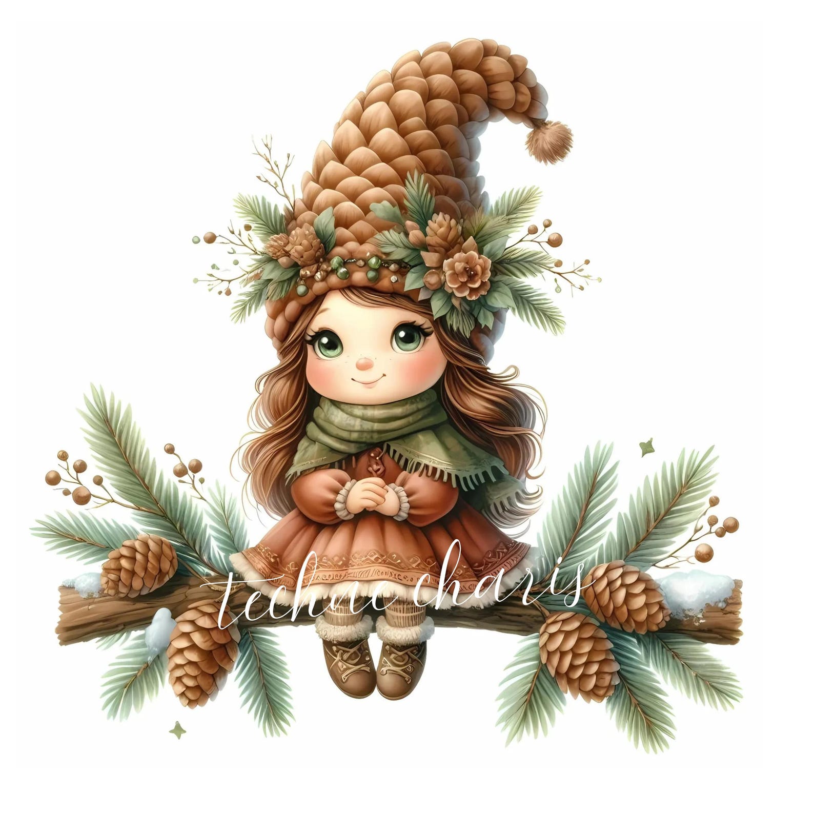 Woodland Pinecone Girl Gnome Clipart | 10 High-quality 300 DPI Jpegs ...