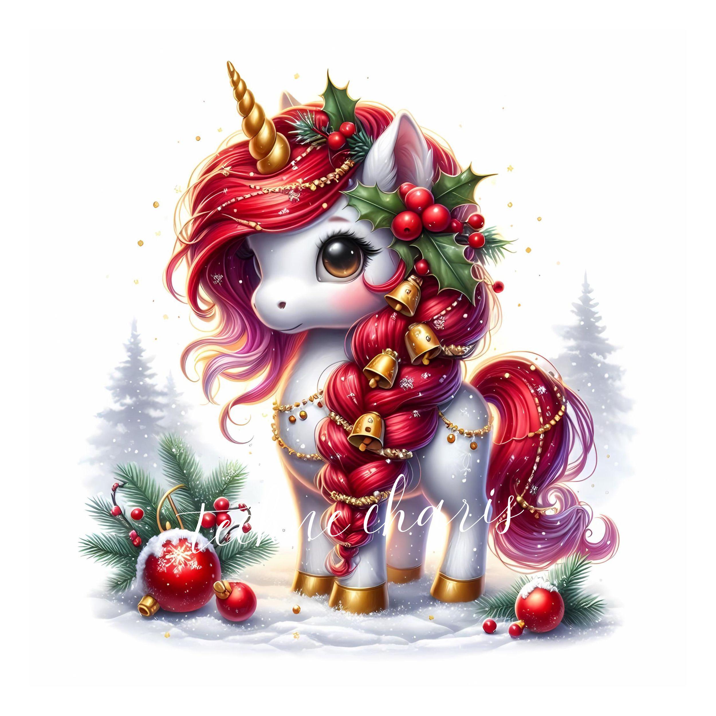 10 Christmas Unicorn Clipart: Frosty Cranberry Design 300 DPI Jpgs - Etsy