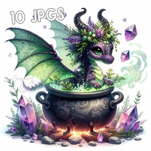 Witch Hazel Halloween Dragon Clipart | 10 Whimsical Jpgs | Cute Witchy ...