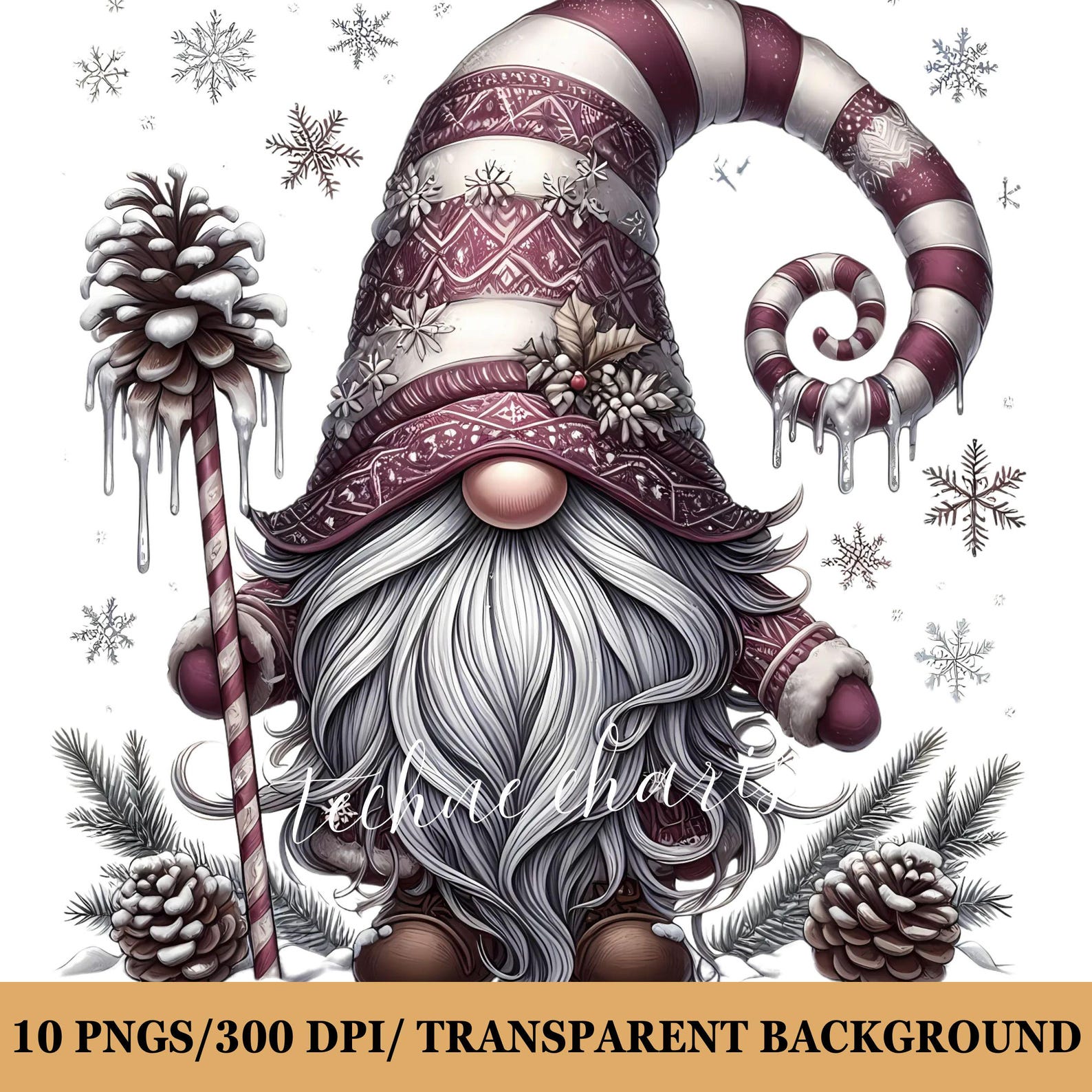Snow Flake Winter Gnome Clipart 10 High Res Watercolor Pngs Winter ...