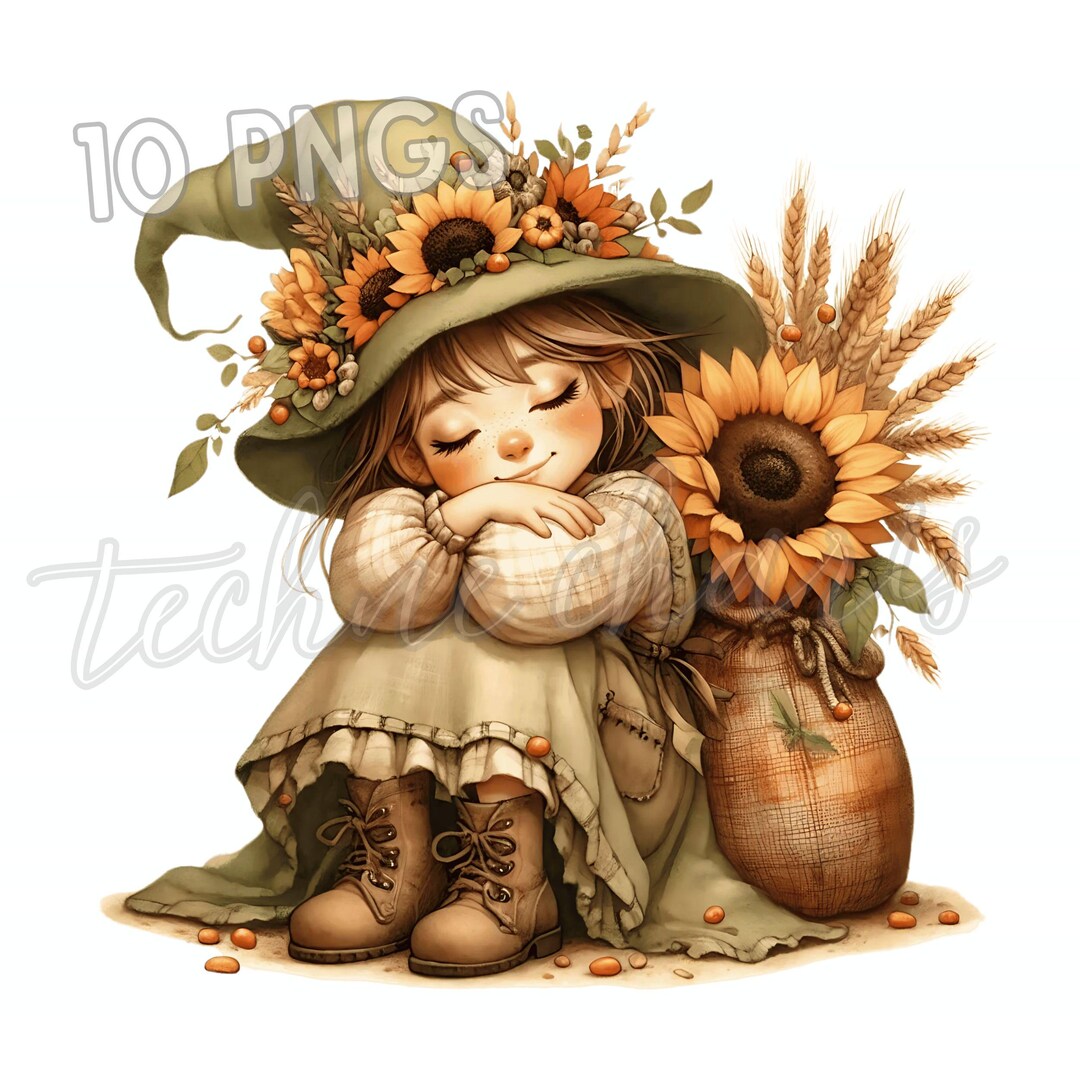 Fall Harvest Gnome Girl PNG | Autumn Gnome Clipart | Cute Fall Gnome ...