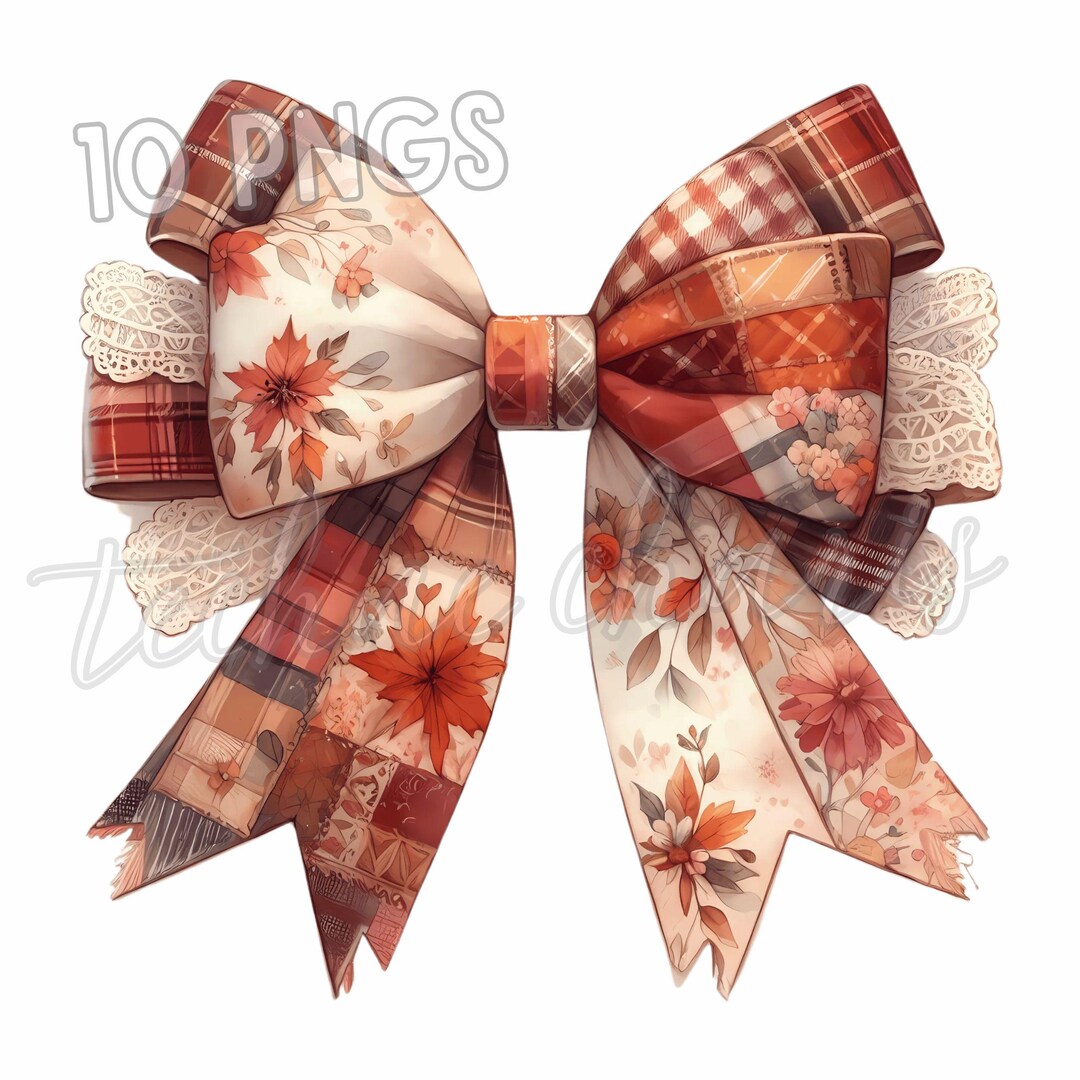 Autumn Coquette Bow PNG Clipart | 10 Fall Aesthetic Bows | Watercolor ...
