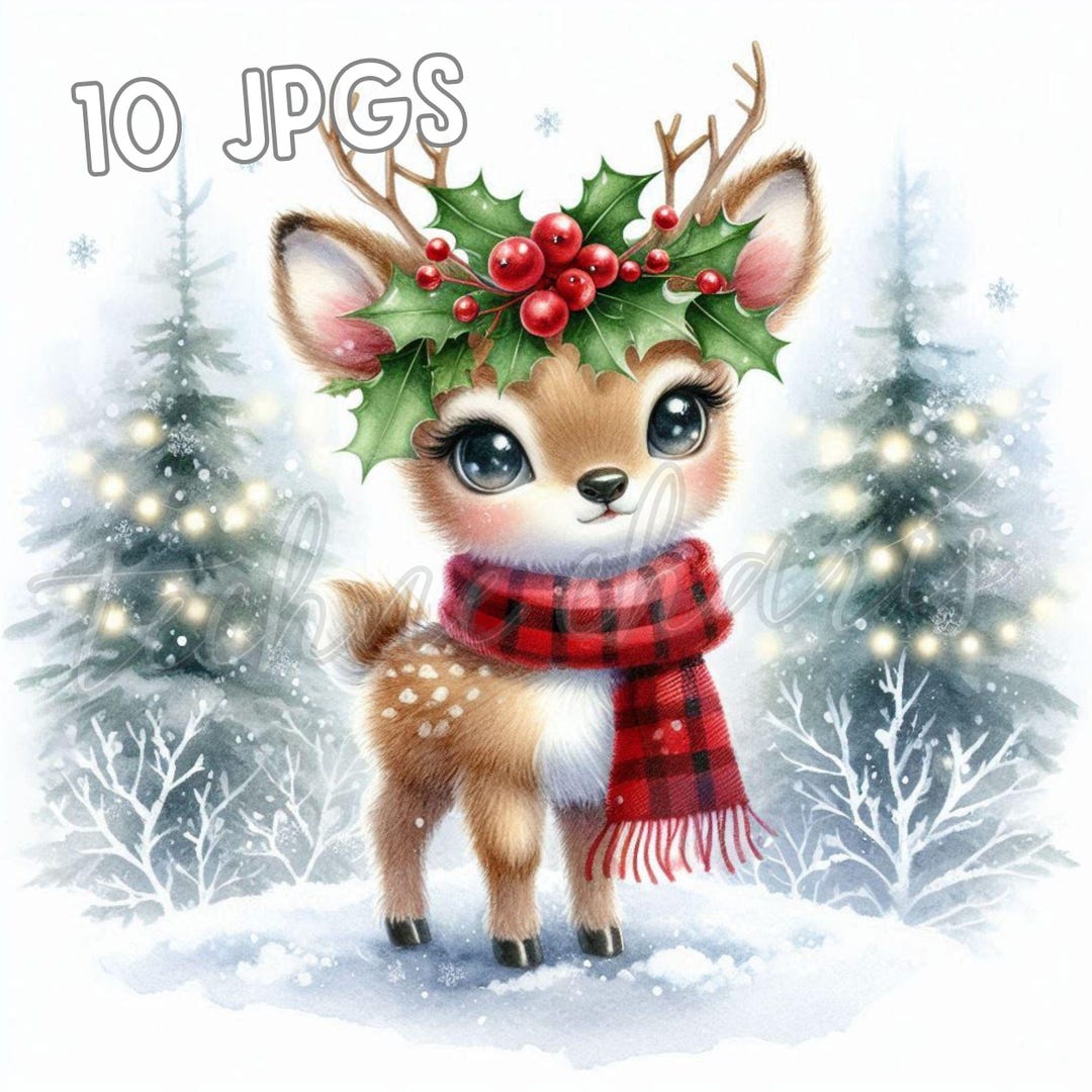 Christmas Animals Clip Art Bundle | 10 High Res Watercolor Jpgs | Cute ...