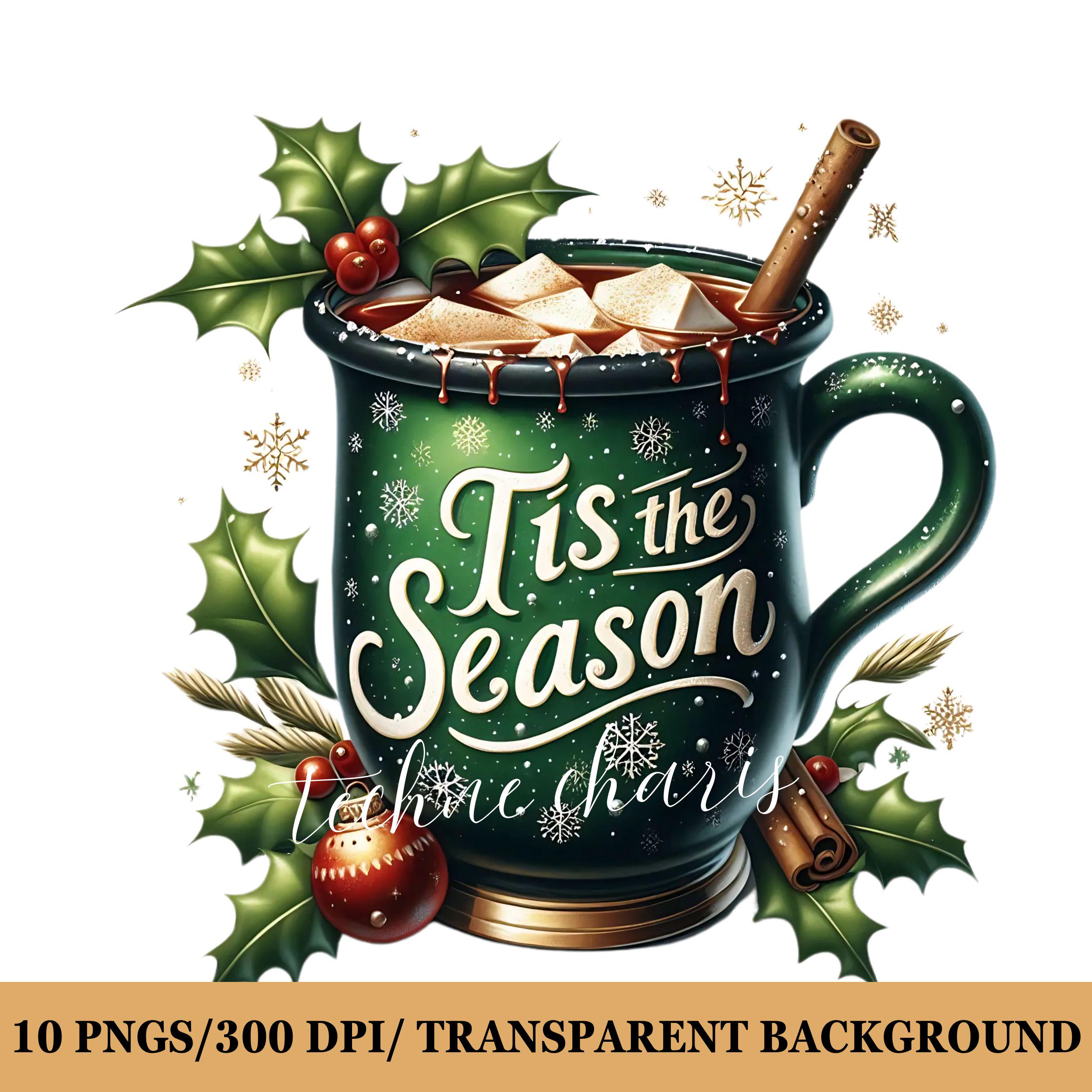 10 Christmas Mug Clipart, Coffee PNG, Cozy Holiday Art, Digital ...