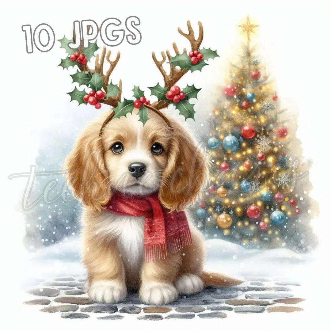 Christmas Animal Watercolor Clip Art Bundle | 10 Holiday Jpgs (digital ...