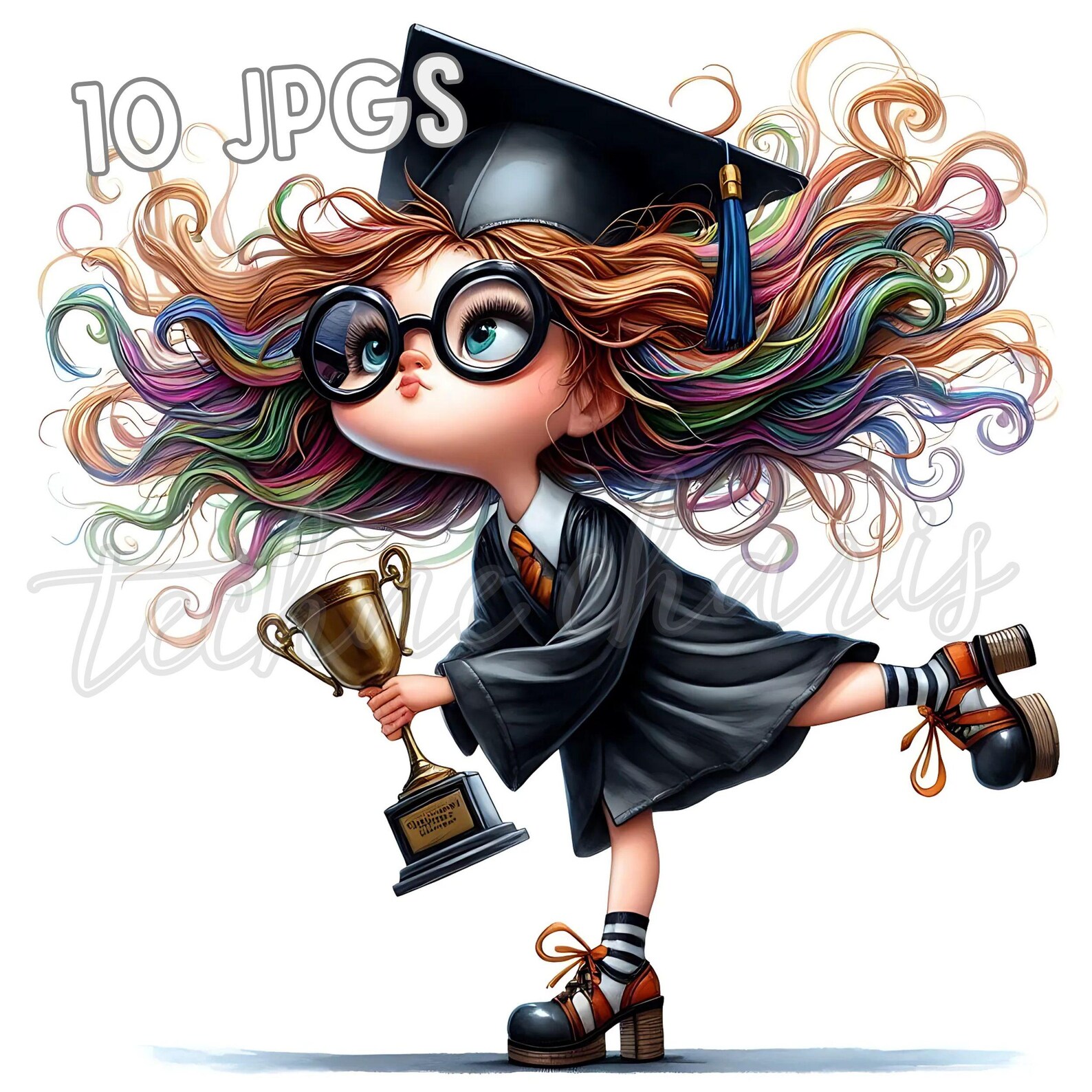 Whimsical Girl Graduate Clipart Bundle – 10 Graduation Theme Jpgs, 300 ...