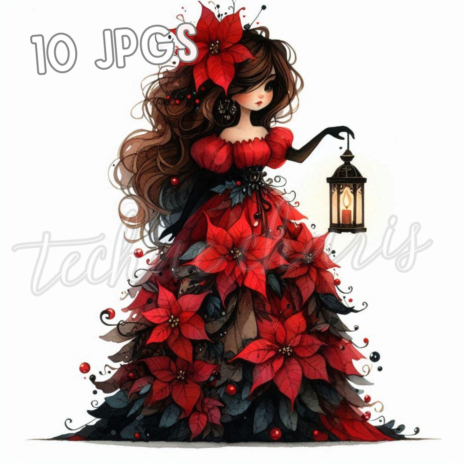 Christmas Fairy Clipart | 10 JPG Poinsettia Dress Holiday Enchantress ...