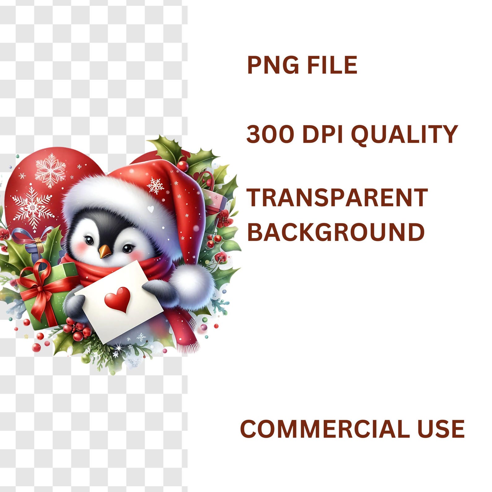 Watercolor Christmas Penguin Clipart, Winter Clipart, Penguin Clipart ...