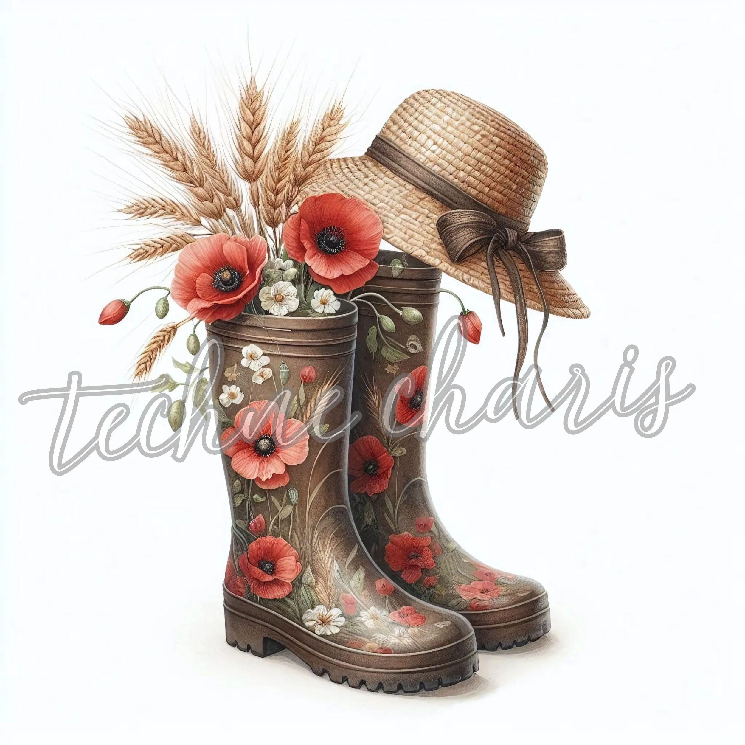 Floral Garden Boots Clipart | 10 High-quality 300 DPI Jpgs | Watercolor ...