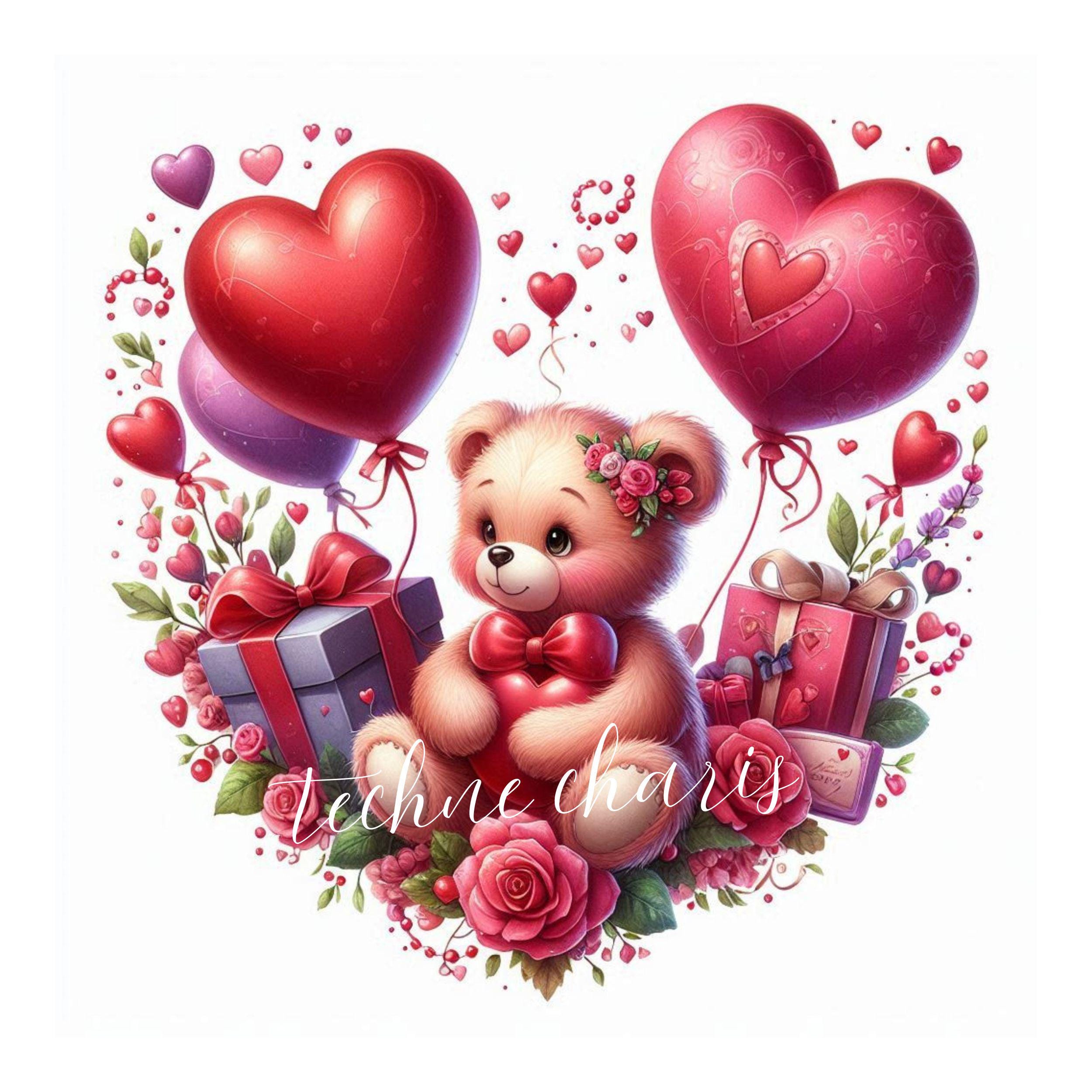 10 Watercolor Valentines Teddy Bear Clipart, Card Crafting (digital ...
