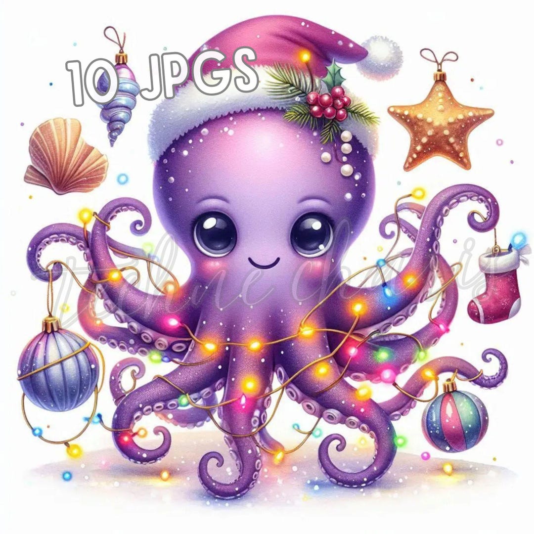 Santa Octopus Clipart Set – Christmas Beach Holiday PNG JPG (digital ...