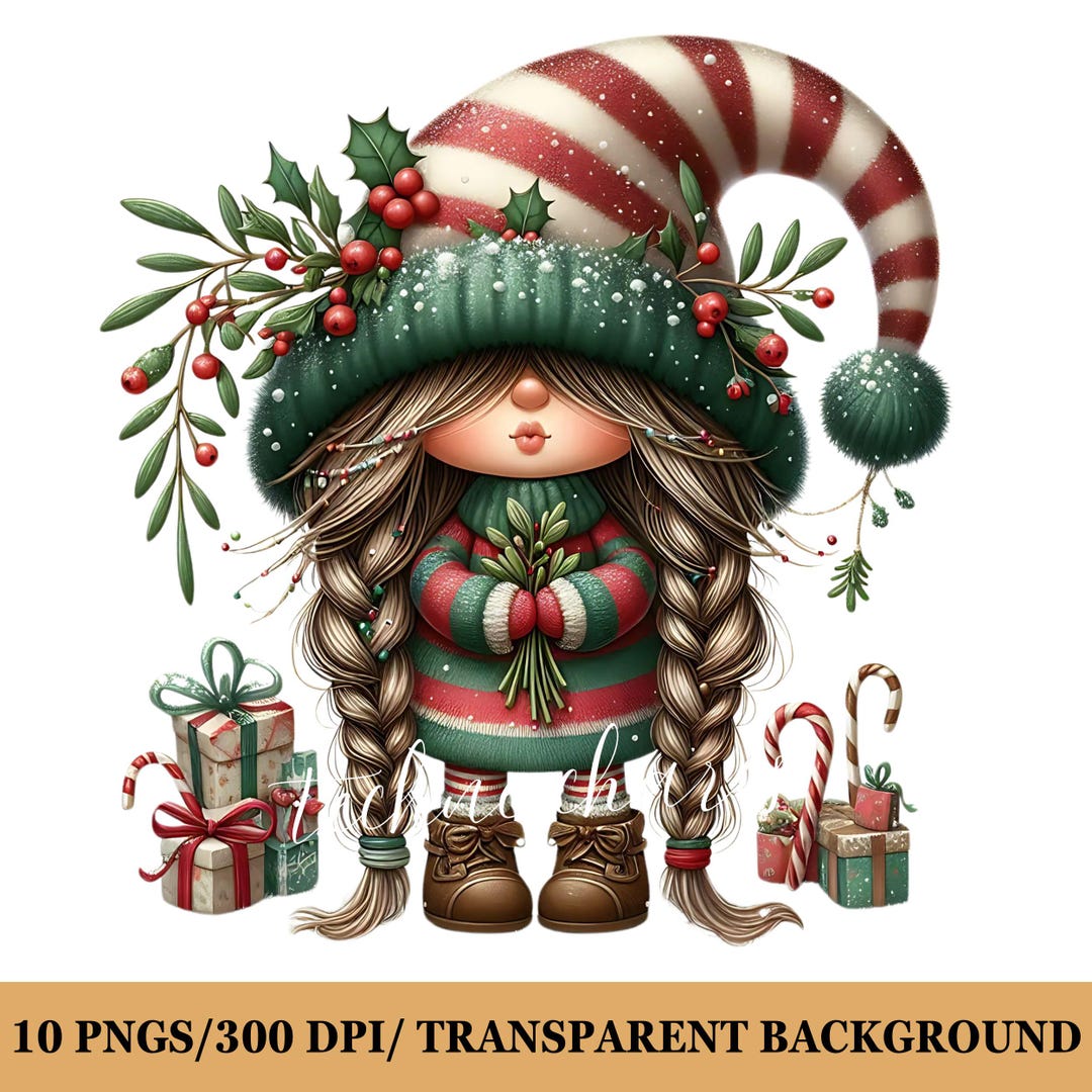 Watercolor Floral Christmas Gnomes Collection Clipart, 10 PNG Christmas ...