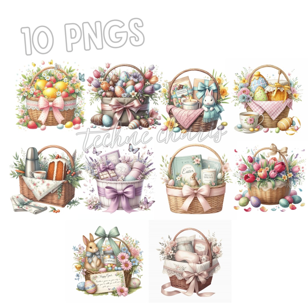 Easter Basket Clipart – Pastel Watercolor Spring Art for Cards ...