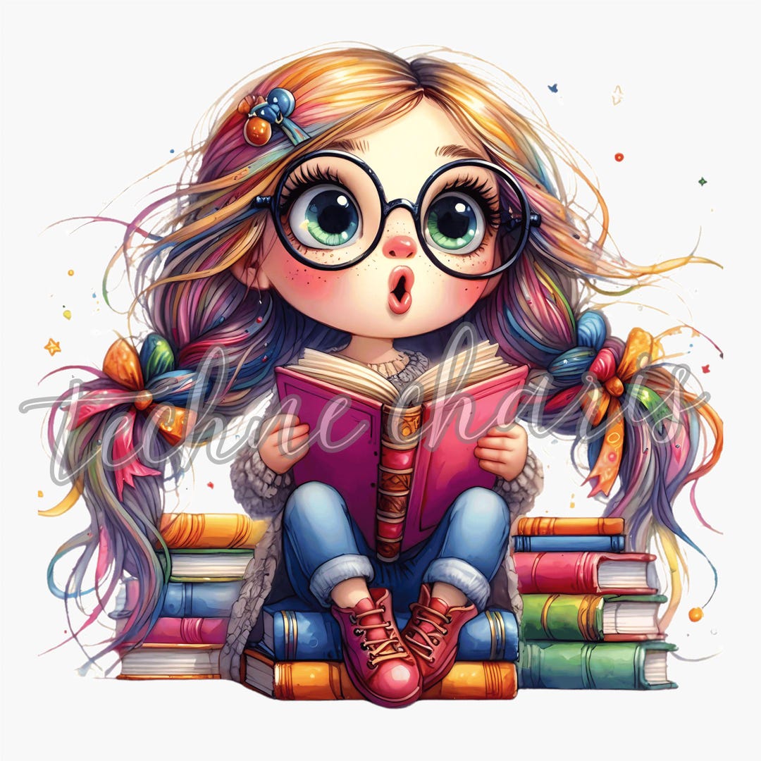Quirky Girls and Books Clipart Bundle, Set of 10 High Quality Pngs ...