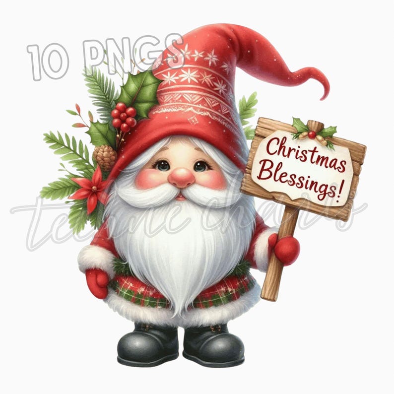 Watercolor Christmas Gnome Clipart Collection, 10 Festive PNG Bundle ...