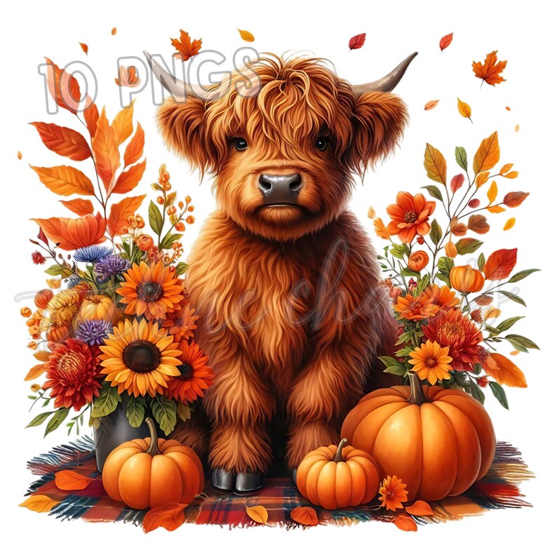 10 Rustic Autumn Highland Cow PNG | Fall Farm Animal Clipart | Cozy ...