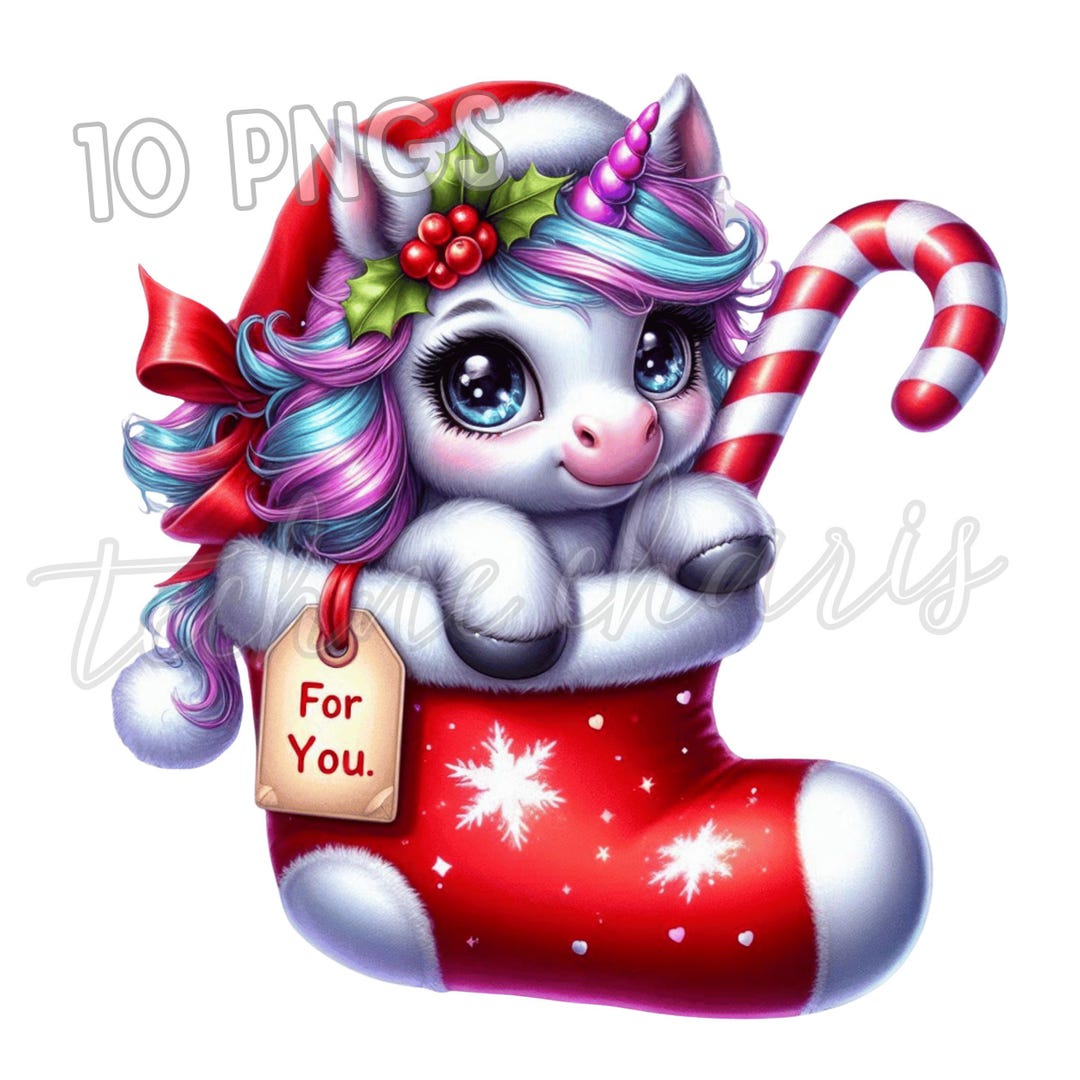 10 Baby Unicorn in Christmas Stocking PNG Cute Holiday Unicorn Clipart ...