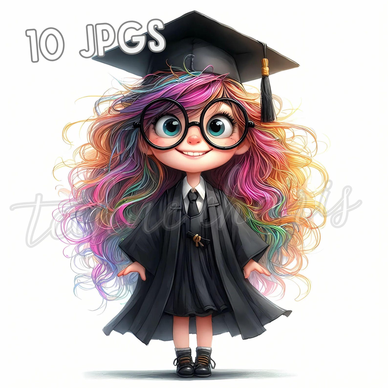 Whimsical Girl Graduate Clipart Bundle – 10 Graduation Theme Jpgs, 300 ...