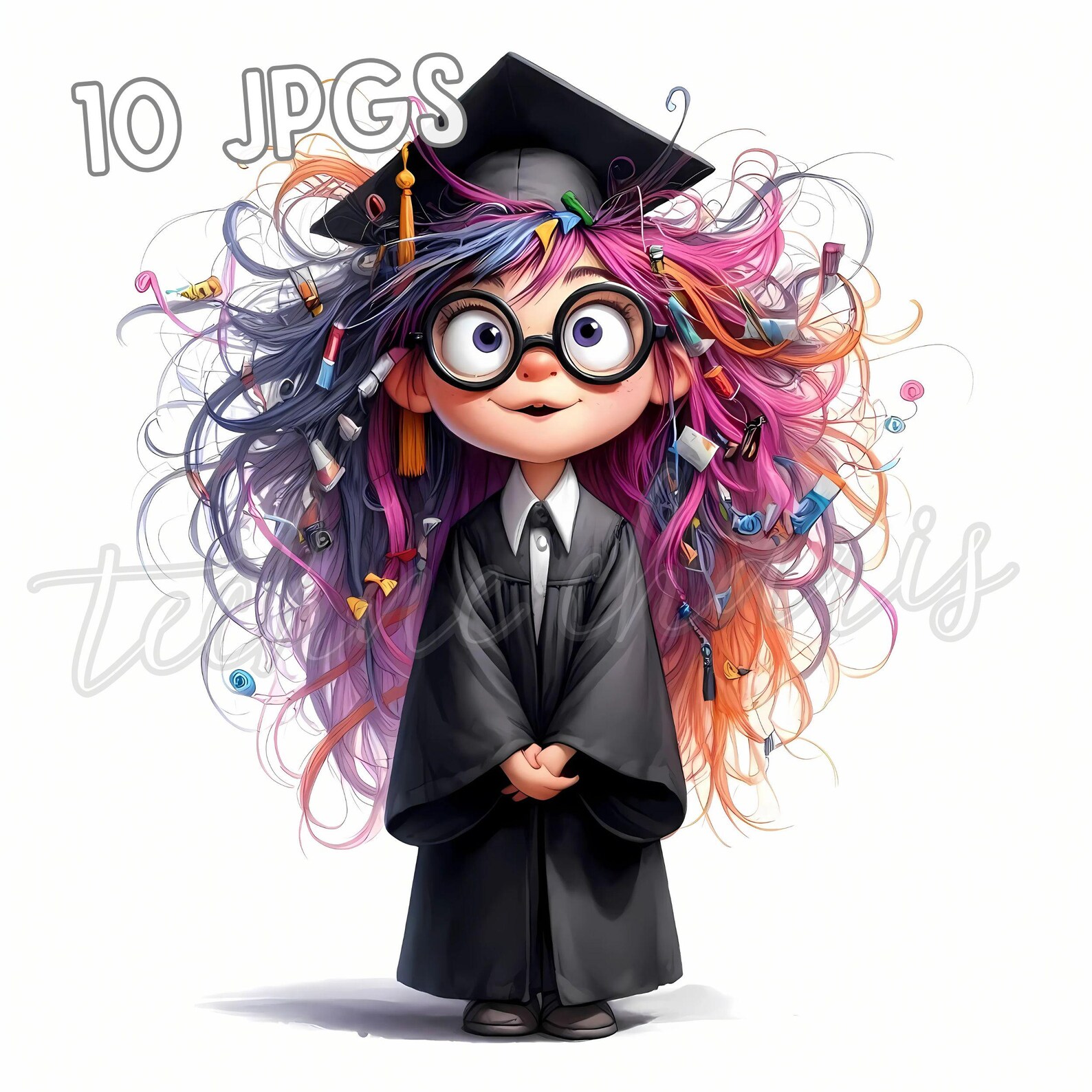 Whimsical Girl Graduate Clipart Bundle – 10 Graduation Theme Jpgs, 300 ...