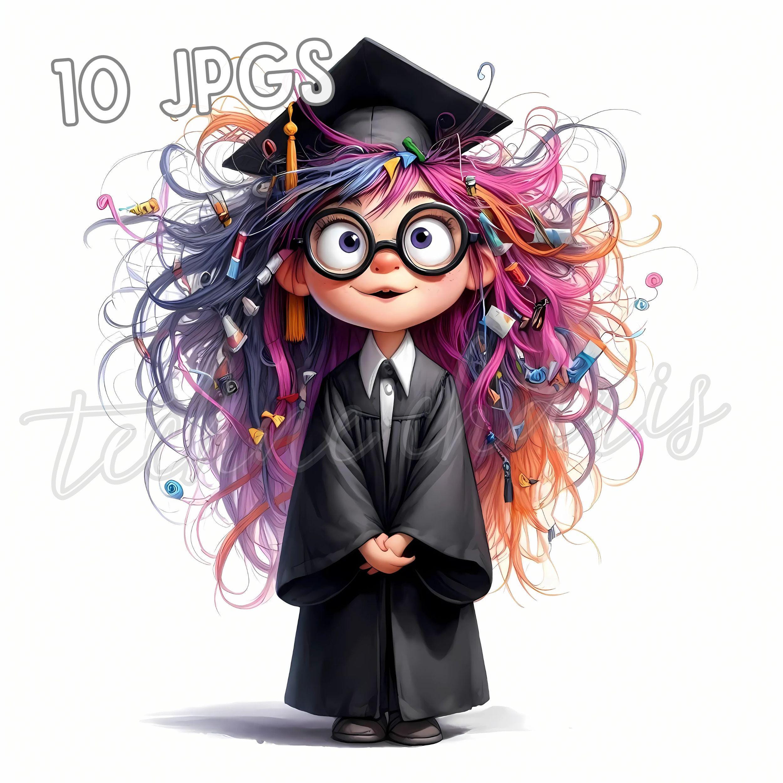 Whimsical Girl Graduate Clipart Bundle – 10 Graduation Theme Jpgs, 300 ...