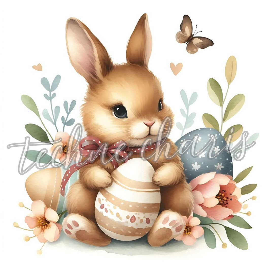 Easter Bunny Egg Clipart, Watercolor Rabbit Illustration for Paper ...