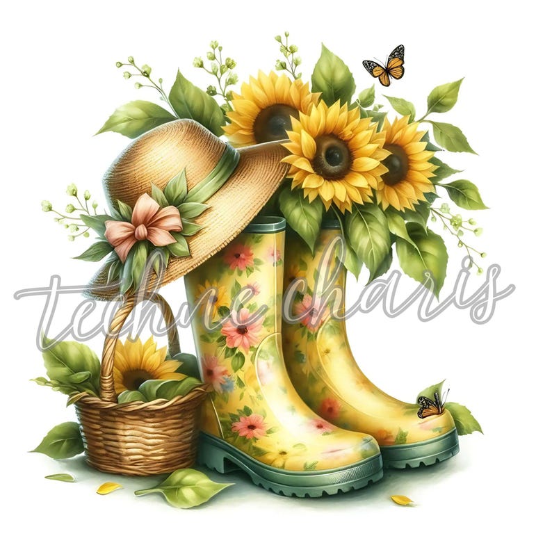 Floral Garden Boots Clipart | 10 High-quality 300 DPI Jpgs | Watercolor ...