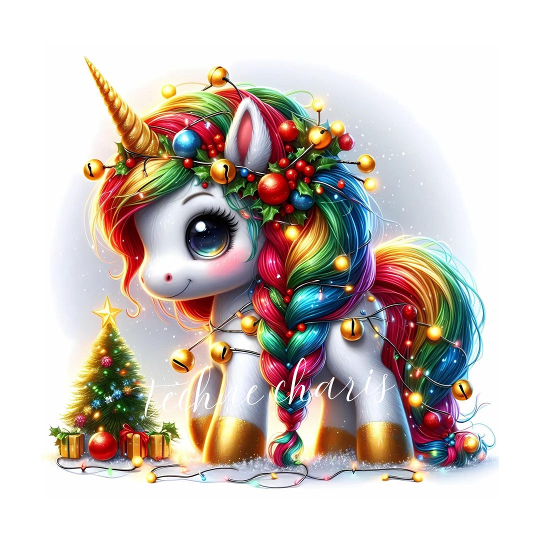 Cute Christmas Unicorn Clipart | Whimsical Winter Holiday Unicorn Art | High-quality 300 DPI ...