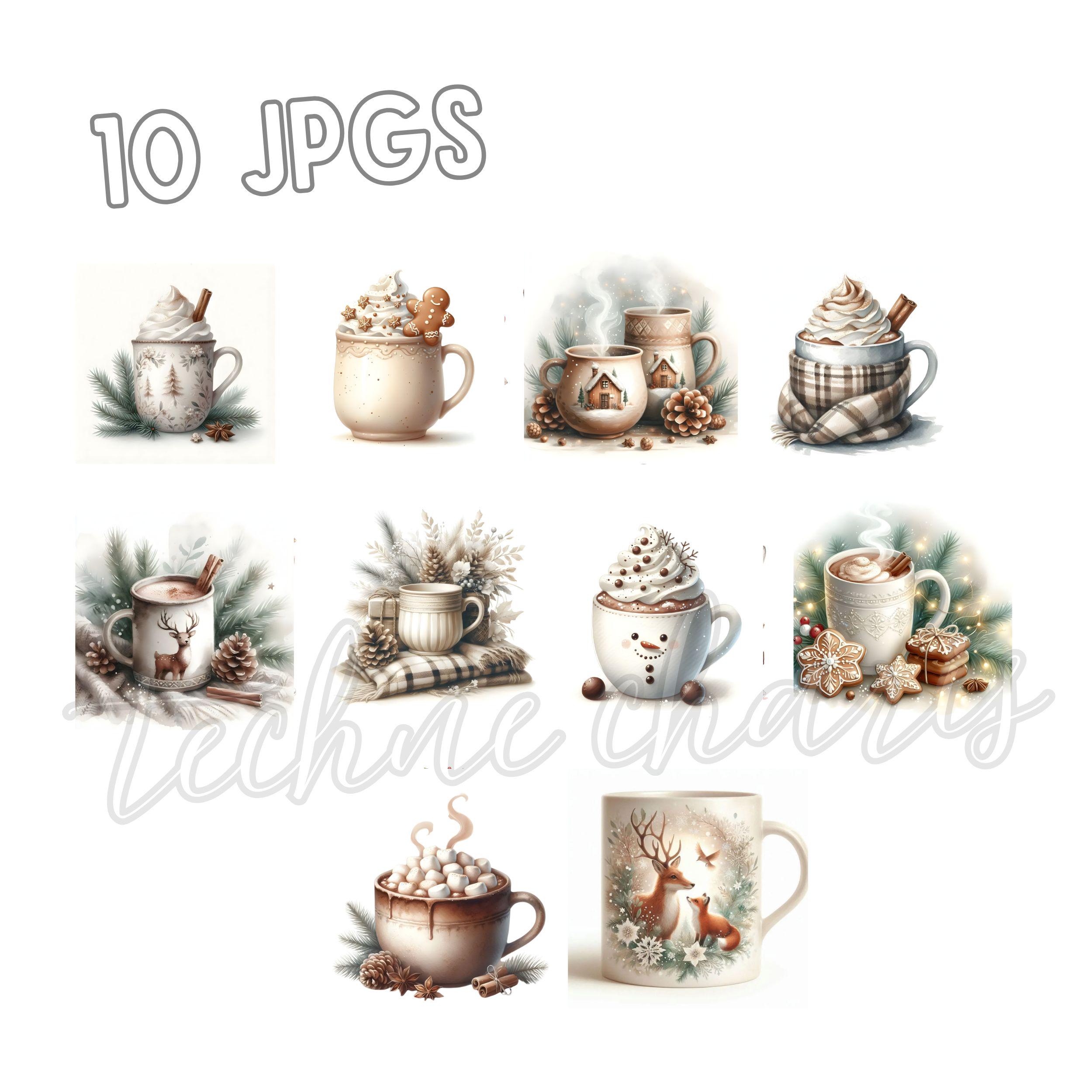 Neutral Christmas Mug Clipart | 10 Watercolor Jpgs | Rustic Holiday ...