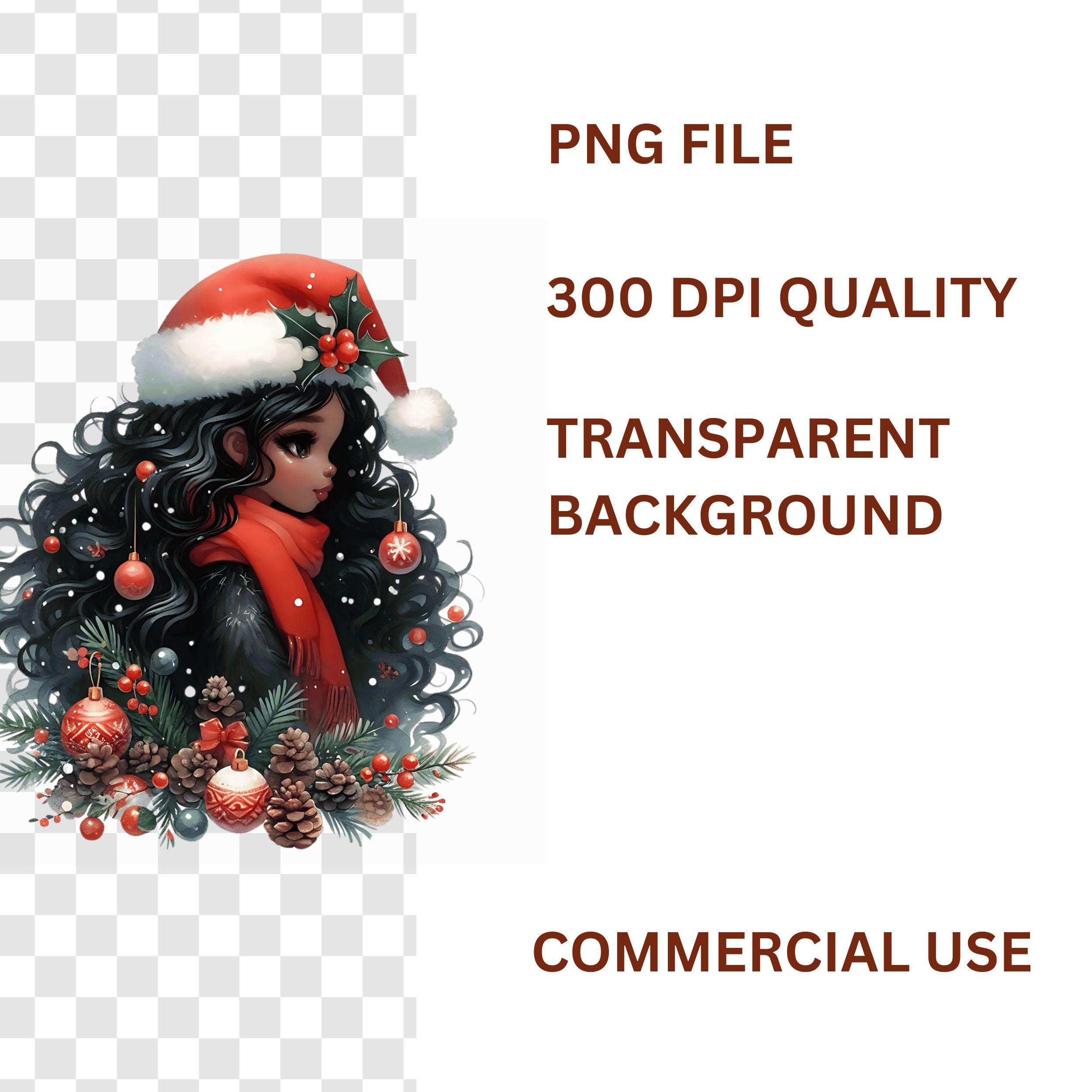 Festive Black Girl Clipart Bundle for Christmas, Fashion PNG Stickers ...