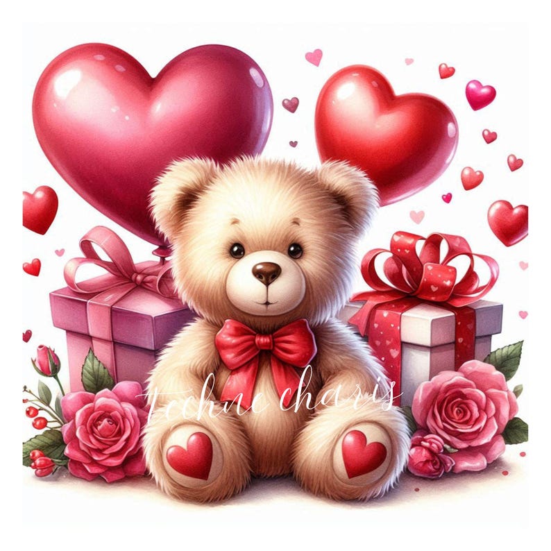 10 Watercolor Valentines Teddy Bear Clipart, Card Crafting (digital ...