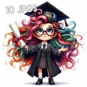 Whimsical Girl Graduate Clipart Bundle – 10 Graduation Theme Jpgs, 300 ...