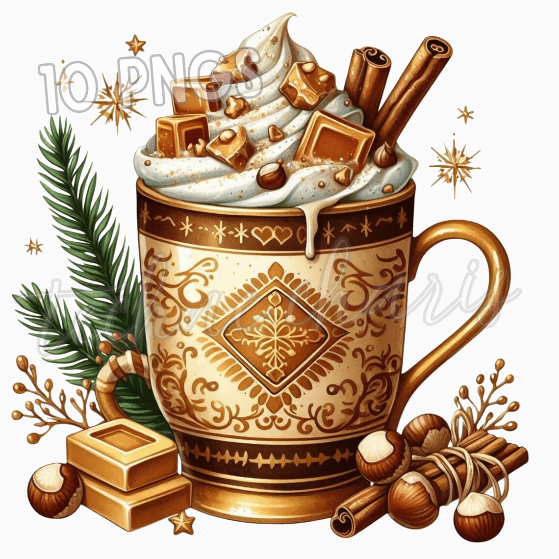 Watercolor Christmas Mug Clipart | 10 Holiday Coffee Cup PNG | Digital ...