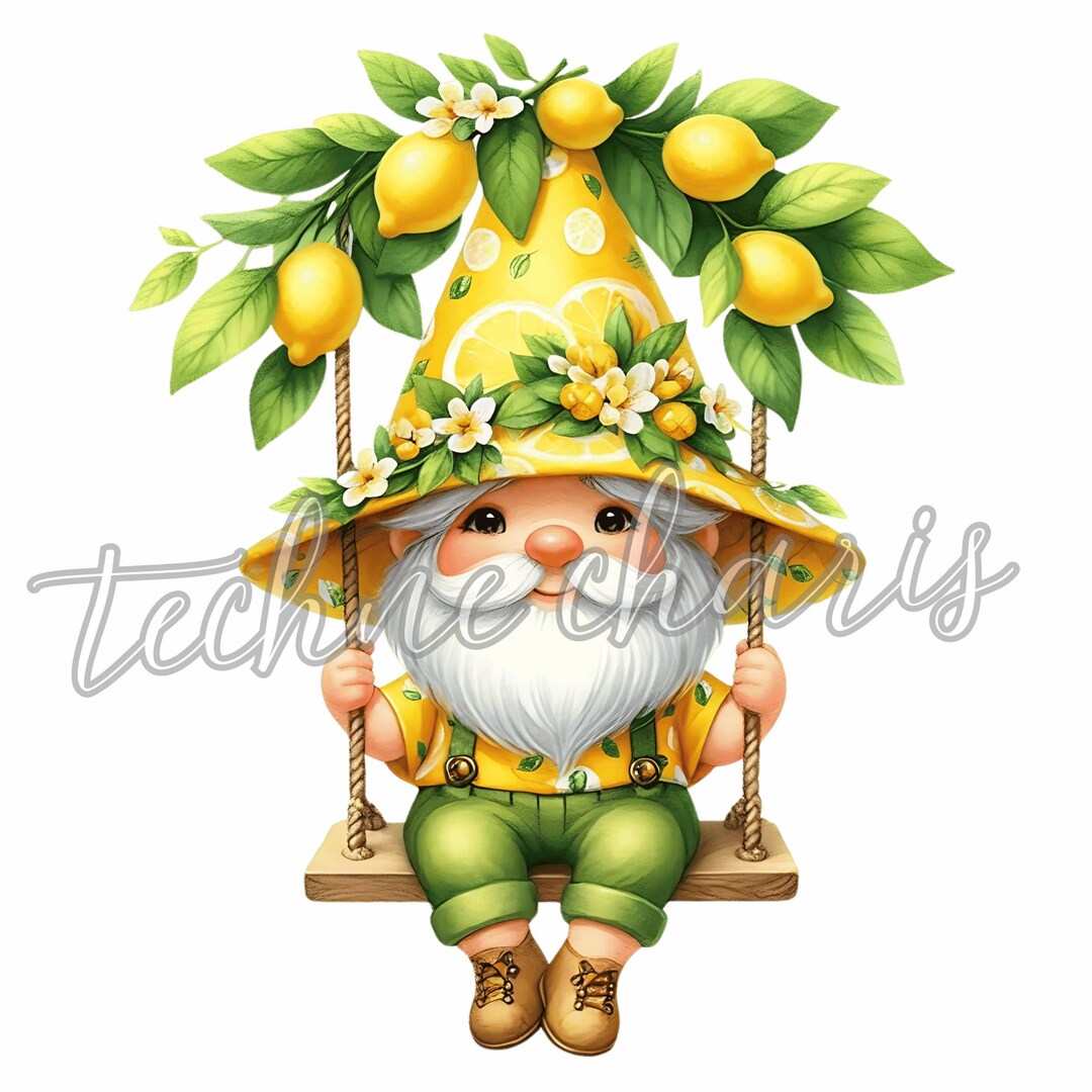 Watercolor Lemon Gnome Clipart, 10 High Quality Pngs, Cute Gnome, Lemon ...