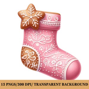 Gingerbread Clipart Pink Christmas PNG Bundle, Holiday Crafts Digital ...