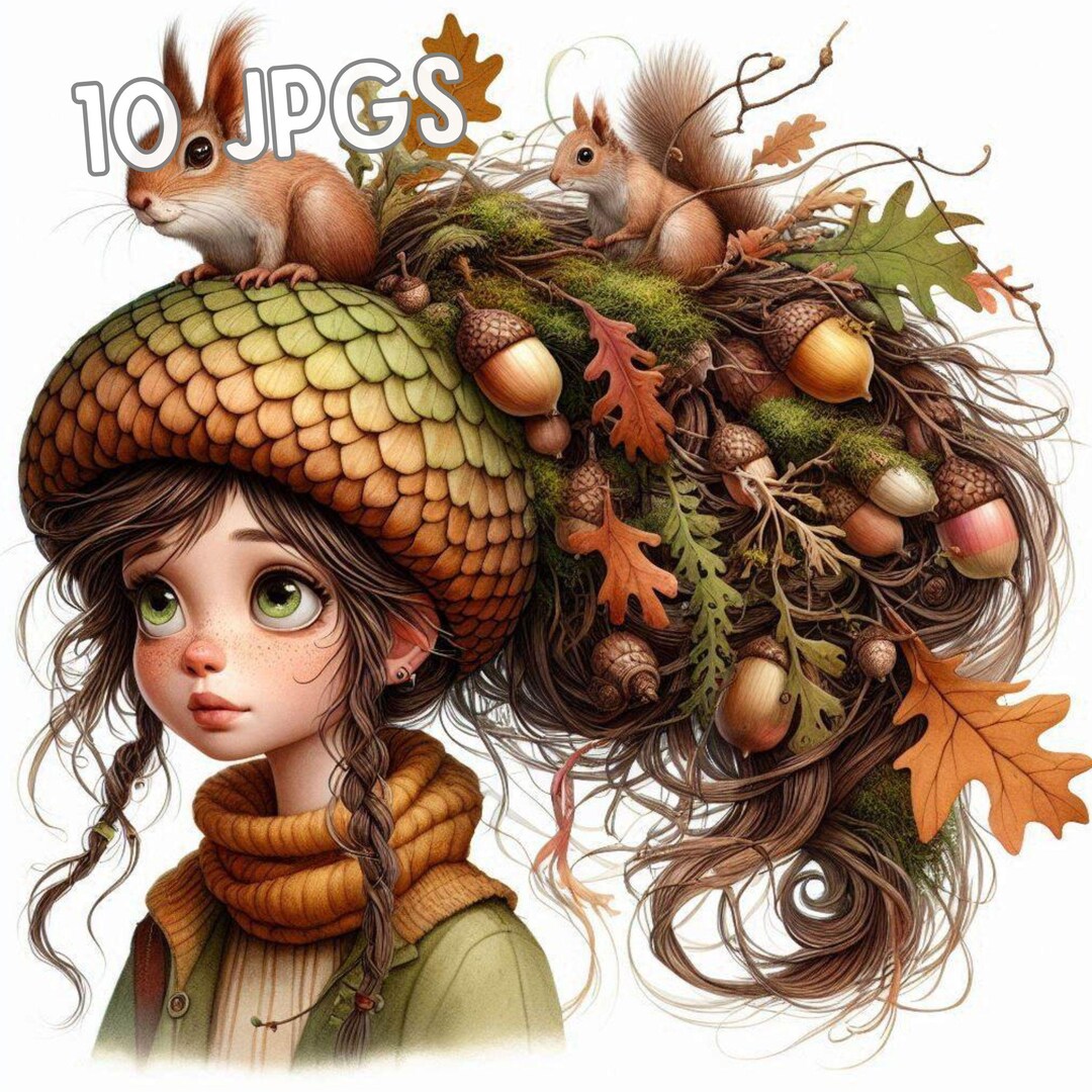 Acorn Hat Girl Clipart Bundle, Fall Fantasy Art (instant Download) - Etsy