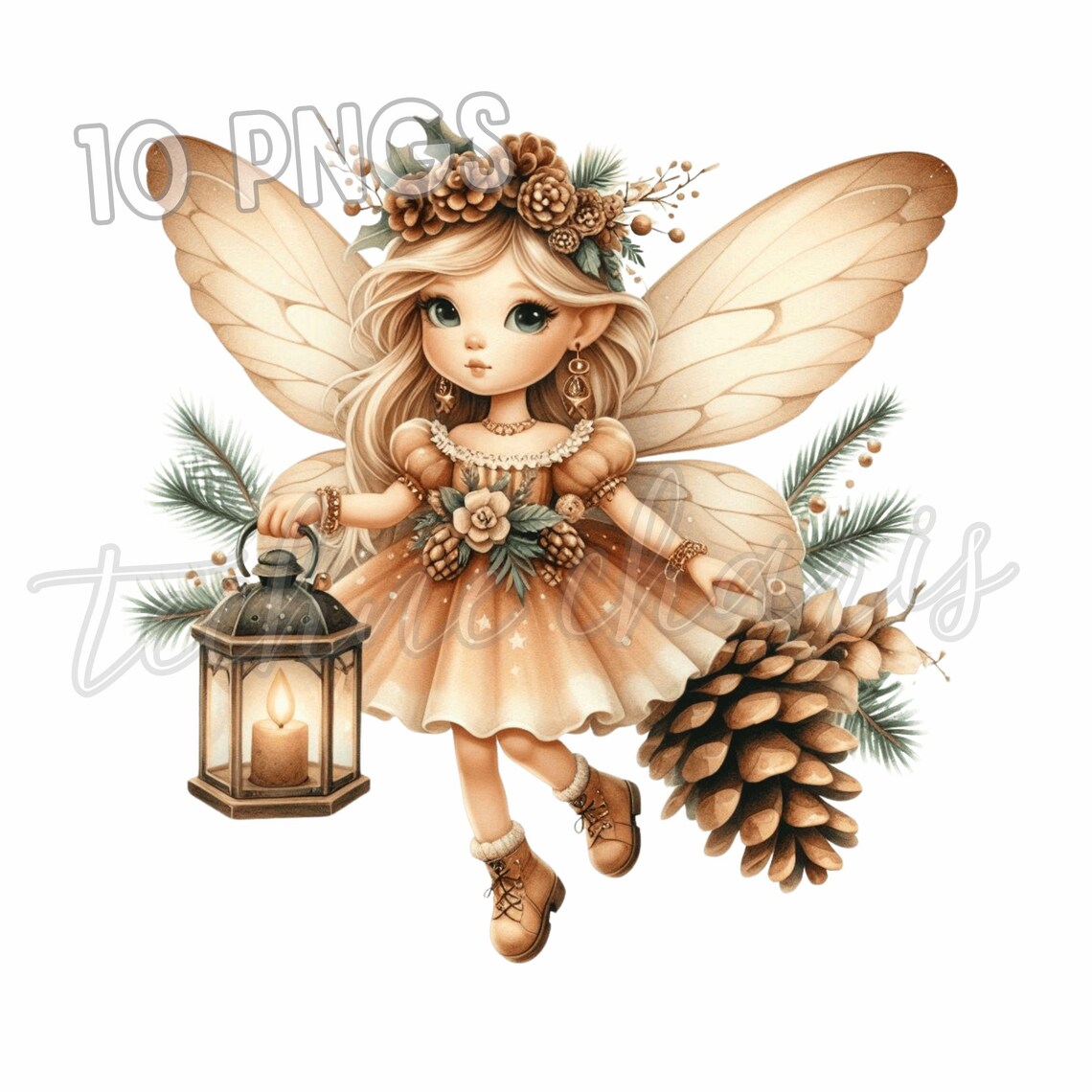 Woodland Christmas Fairy Clipart | 10 Pngs | Pinecone Fairy Watercolor ...