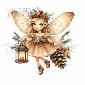 Woodland Christmas Fairy Clipart | 10 Pngs | Pinecone Fairy Watercolor ...