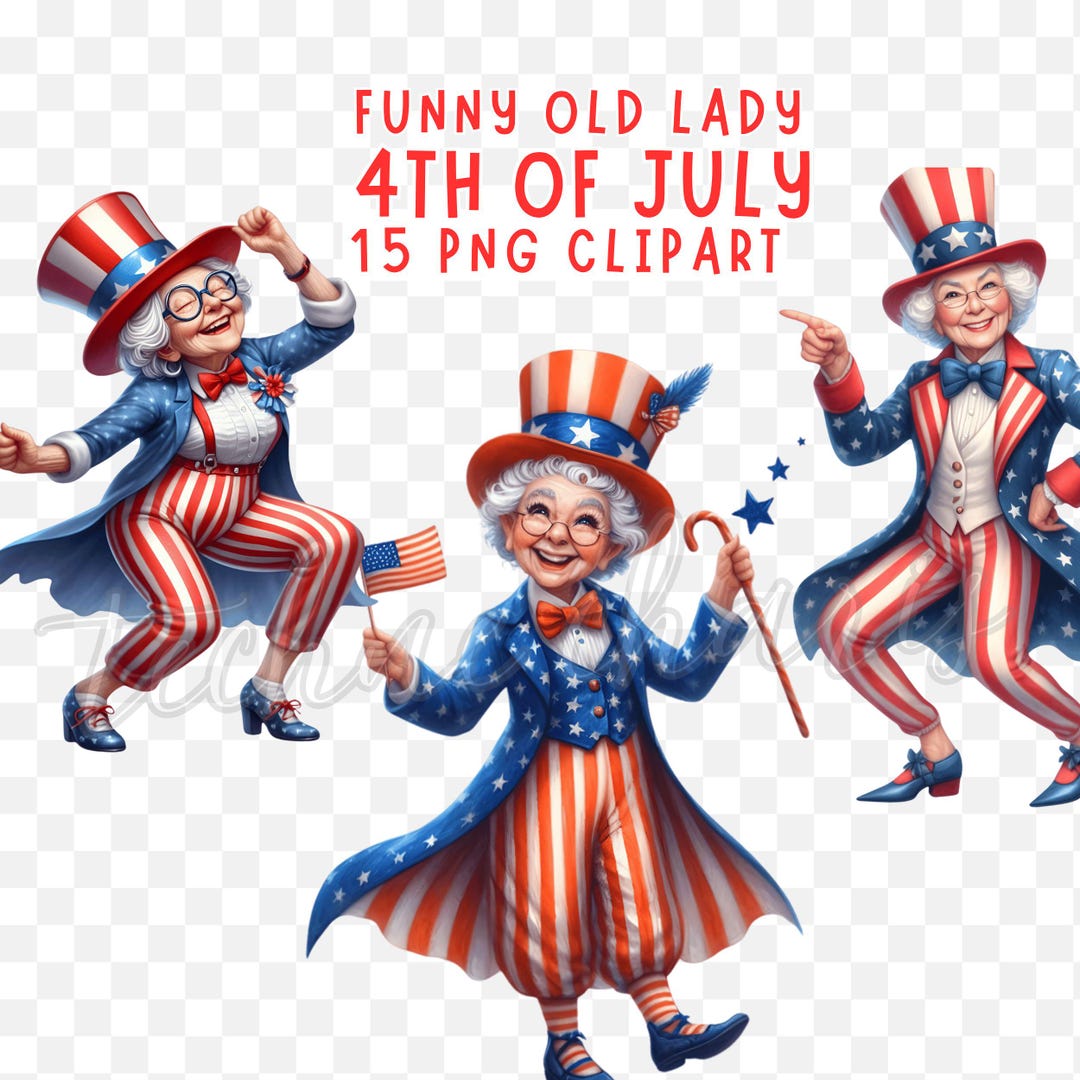 Funny Old Lady Clipart, Patriotic Uncle Sam Granny PNG (digital ...