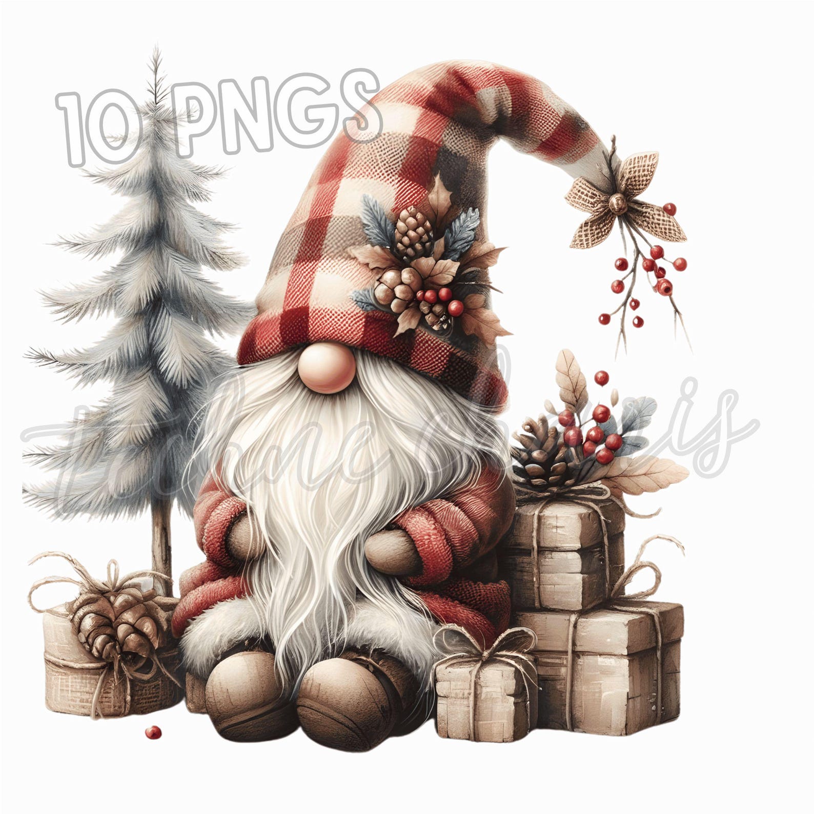 Watercolor Christmas Gnome Clipart | Rustic Holiday PNG Bundle (digital ...