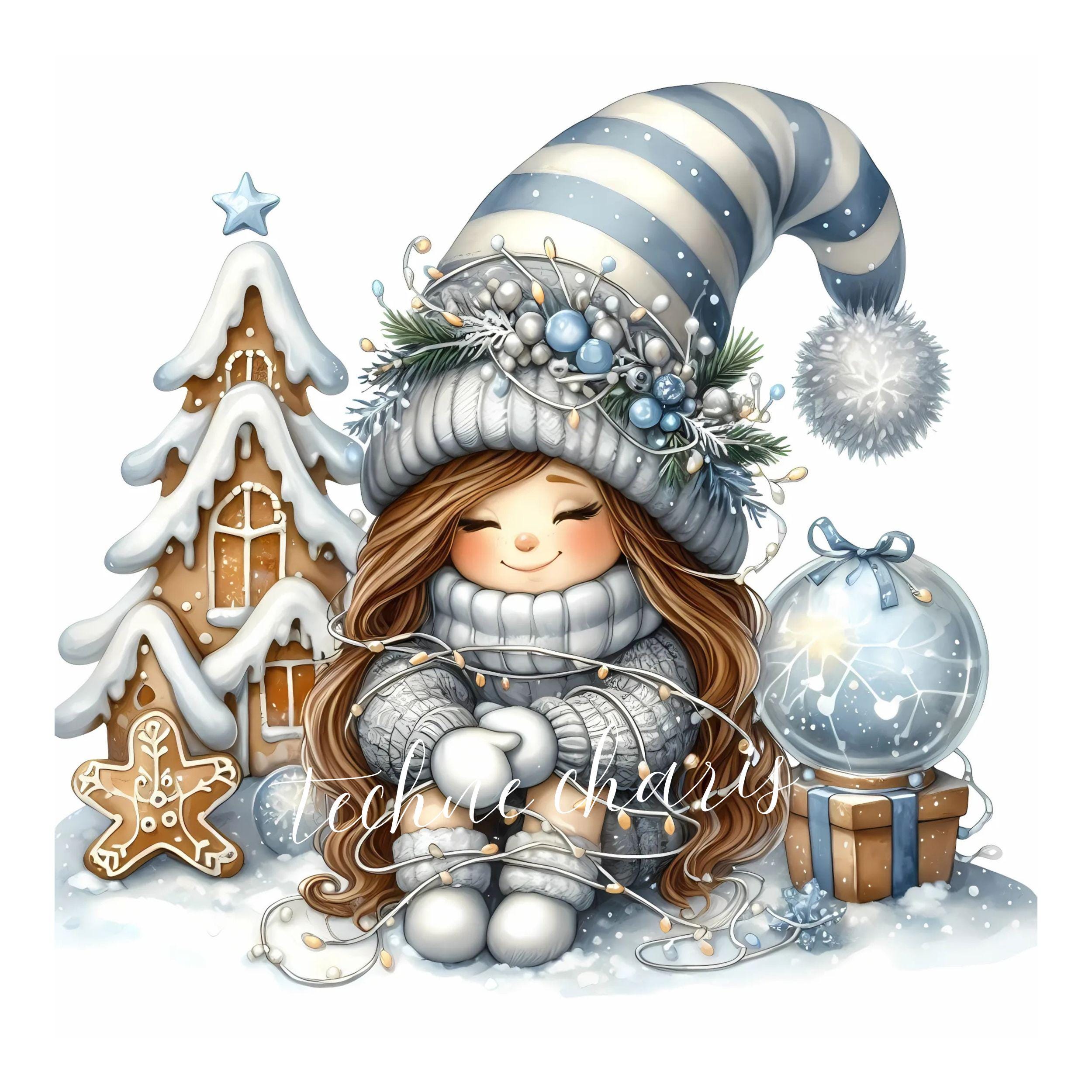 Winter Gnomes Clipart Christmas Lights Tangle 10 High Res Watercolor ...
