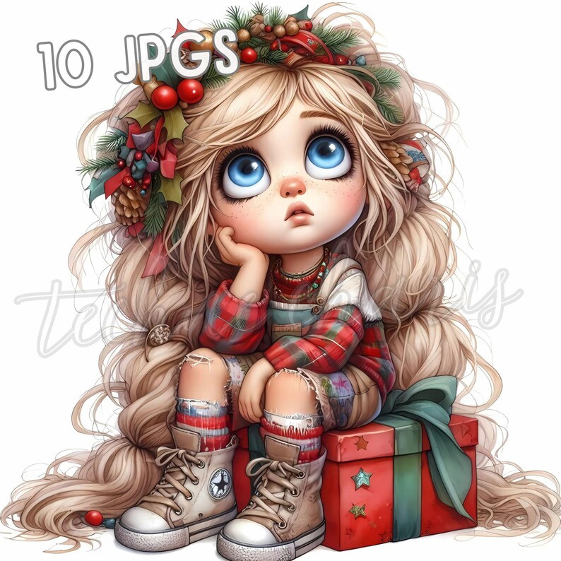 Christmas Girl Clipart Bundle | Whimsical Doll Graphics (jpgs, 300 DPI ...