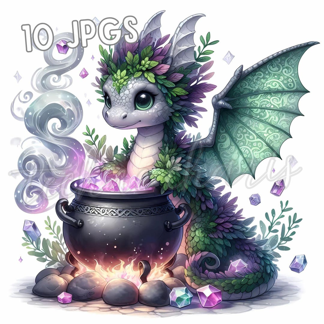 Witch Hazel Halloween Dragon Clipart | 10 Whimsical Jpgs | Cute Witchy ...