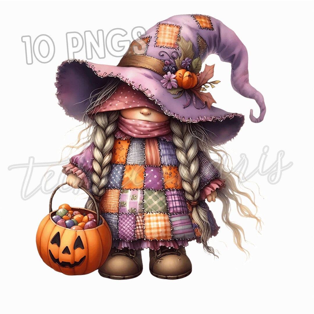 10 PNG Watercolor Halloween Gnome, Halloween Clipart, Autumn Clipart ...