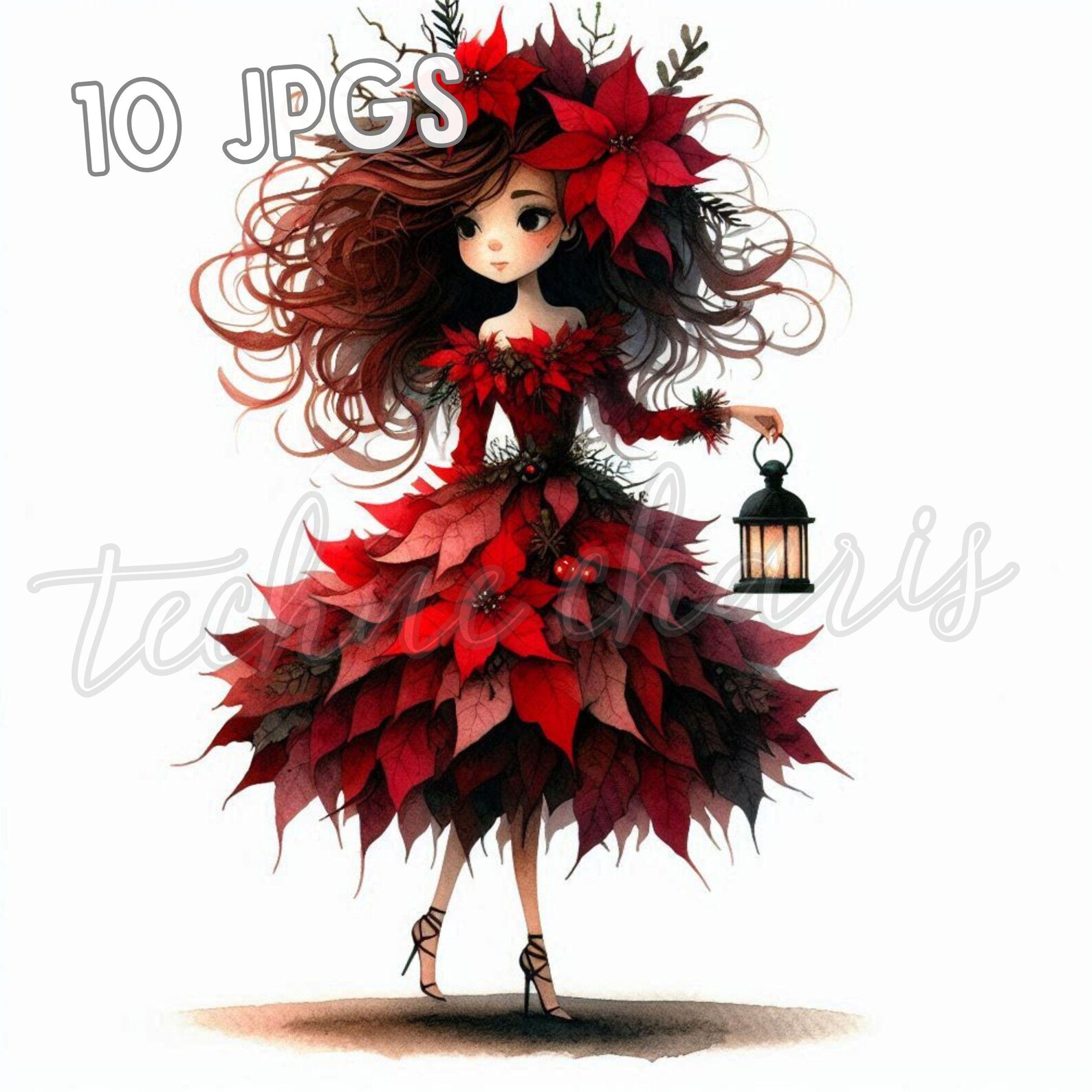 Christmas Fairy Clipart | 10 JPG Poinsettia Dress Holiday Enchantress ...