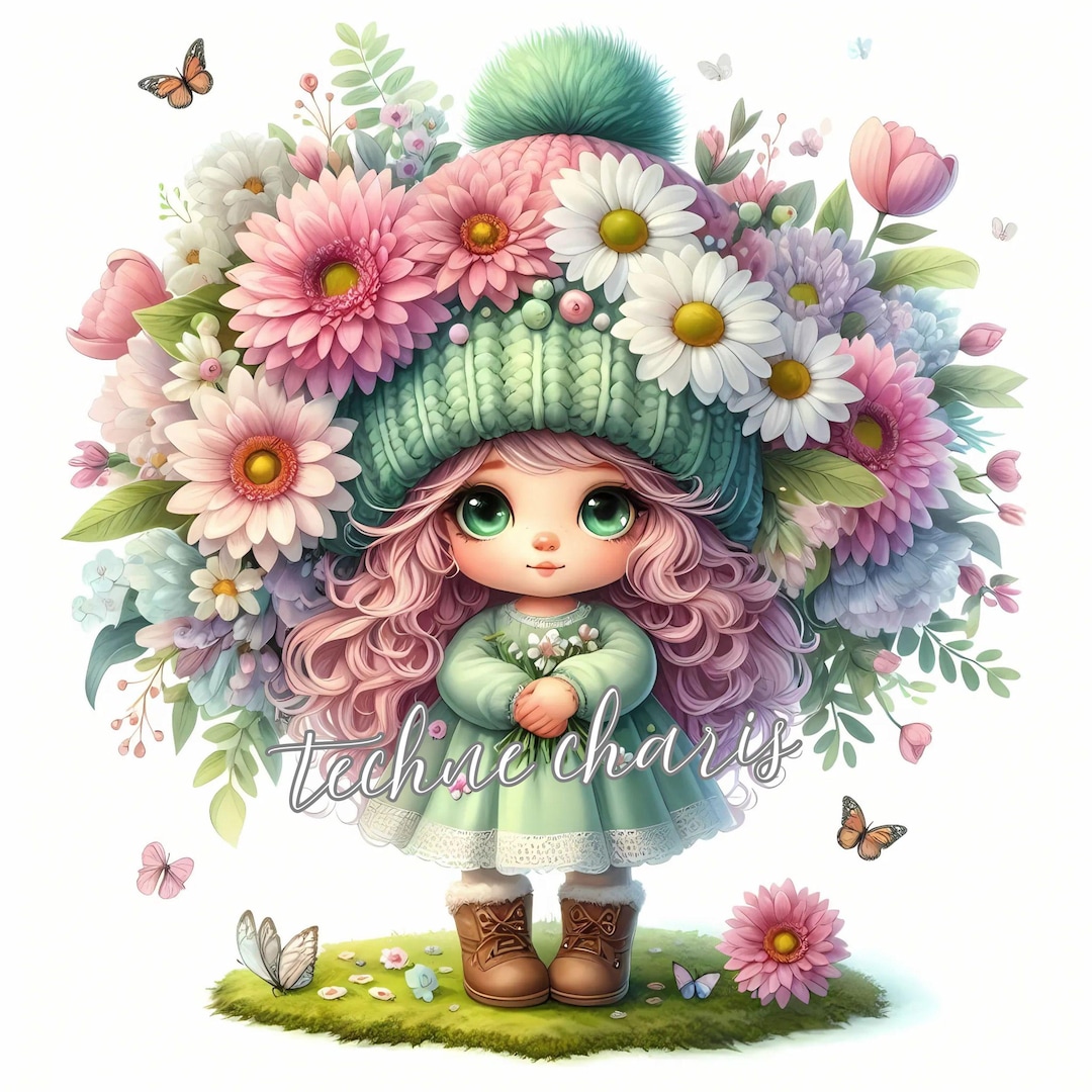 Watercolor Floral Gnome Clipart | Spring Flower 10 Jpegs (300 DPI) - Etsy