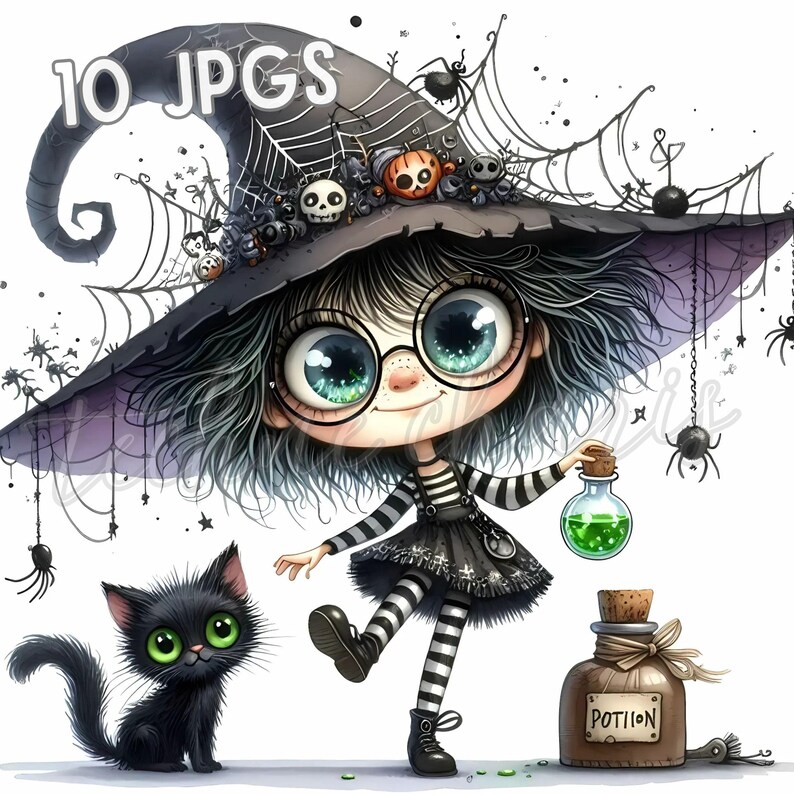 Whimsical Halloween Girl Clipart: Potion Brewing Jpgs (digital Download ...