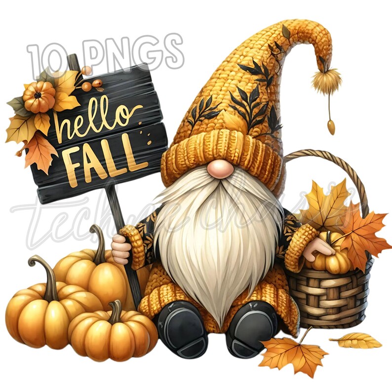 Hello Fall Gnome PNG Clipart | Cute Autumn Gnome Sublimation Design ...