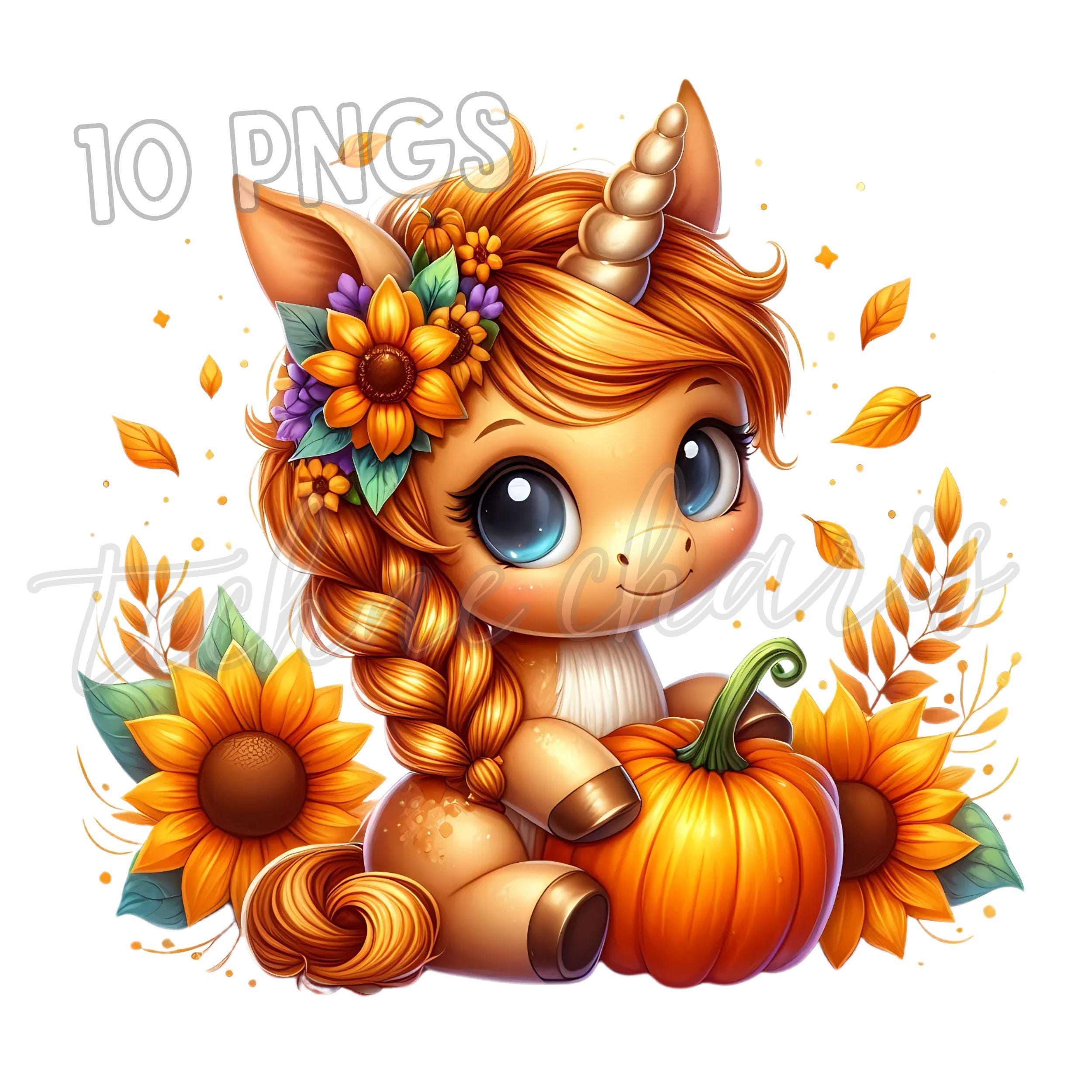 Autumn Unicorn Clipart Bundle | 10 Pngs Baby Unicorn Fall Harvest ...